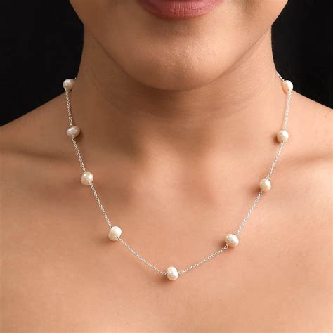Buy White Freshwater Pearl Station Necklace 18 Inches In Sterling