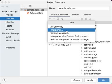 configure a ruby interpreter intellij idea