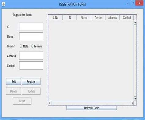 simple registration form using java swing