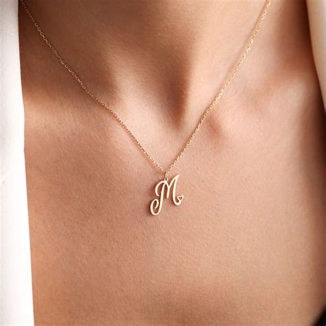 14k Solid Gold Heart Initial Necklace Initial Necklace Gold 14k