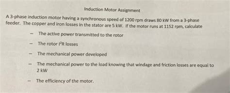 Solved Induction Motor Assignment A 3 Phase Induction Motor
