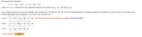Solved The Parametric Equations X X1 X2 X1 T Y Y1