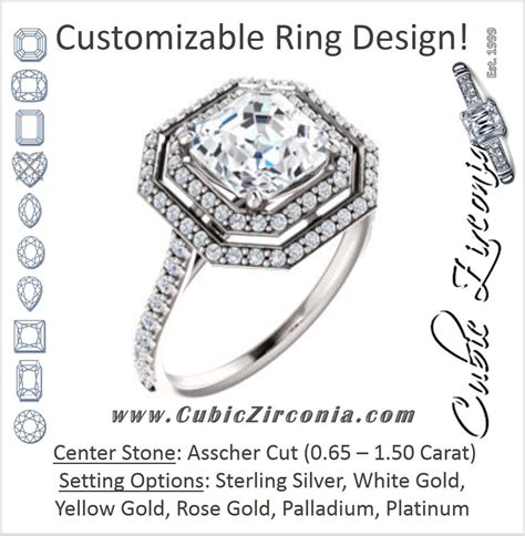 Cz Engagement Ring Asscher Cut Geometric Double Halo Cubic Zirconia Cz