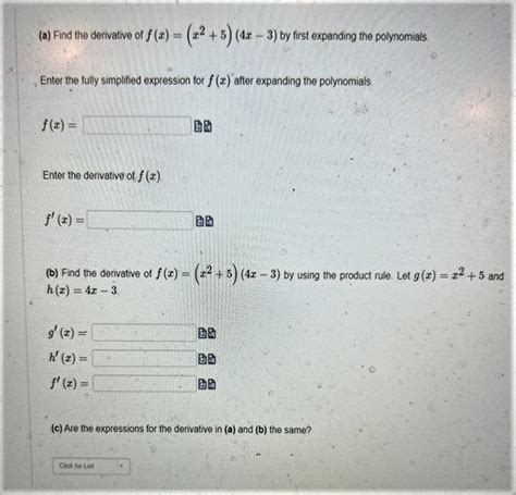 Solved A Find The Derivative Of F X X2 5 4x−3 By First