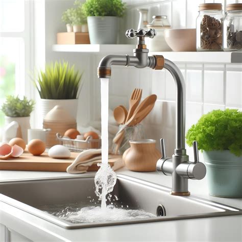 Premium Photo Water Flows From The Tap Into The Sink Over Kitchen