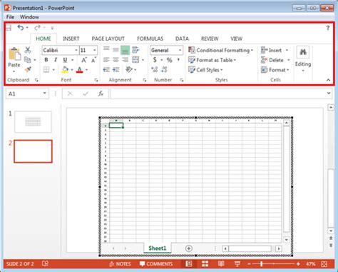 insert excel spreadsheet in powerpoint 2013
