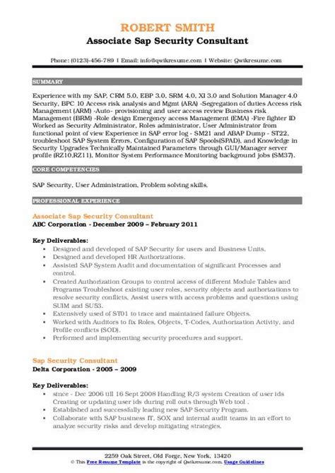 sap security consultant resume samples qwikresume