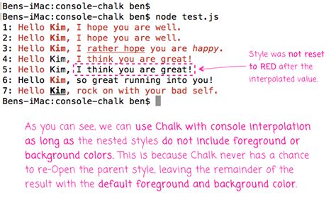 the chalk module can be used with the console s string