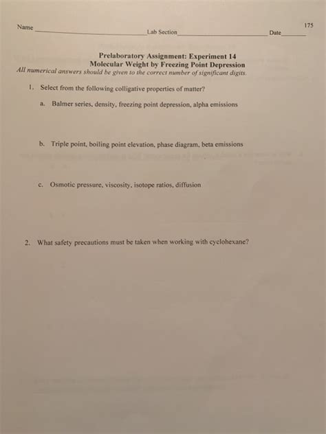 solved name 175 lab section date prelaboratory assignment