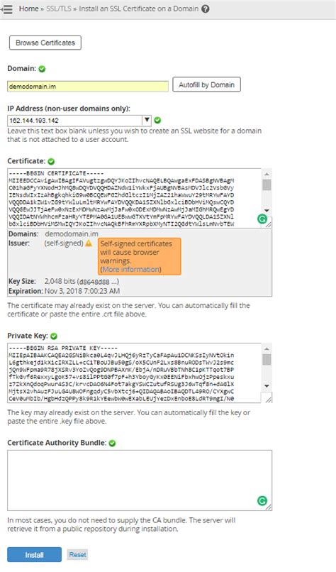 how to install ssl certificate in cpanel using whm
