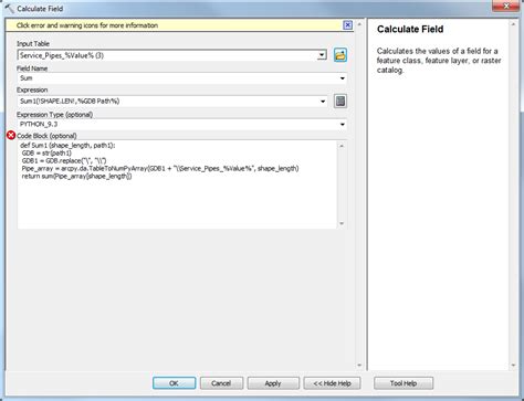 arcgis desktop calling variable in python code block
