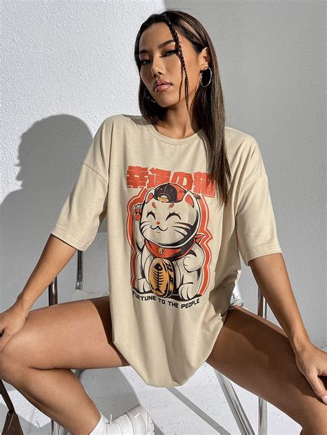 Shein X Ilustrata Drop Shoulder Cartoon And Letter Graphic Tee Tshirt