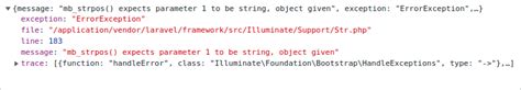 eloquent mb strpos expects parameter 1 to be string object given