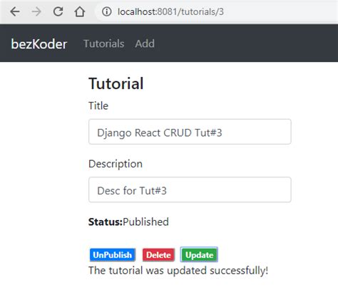 django react hooks crud app with axios and rest framework