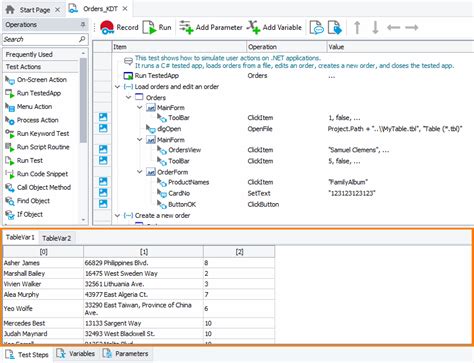 test steps page table variable tabs testcomplete documentation