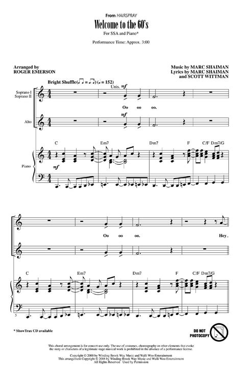 Welcome To The 60s Hairspray Sheet Music By Roger Emerson Sku