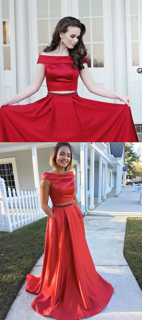 Two Piece Prom Dresses A Line Off The Shoulder Sexy Prom Dress Long Ev