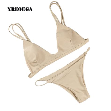 Xreouga 2017 Summer Khaki Lady Bikini Set Micro Sexy Women Two Pieces