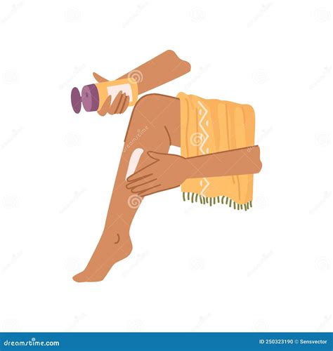 Woman Applying Sunscreen On Legs Stock Vector Illustration Of Lotion