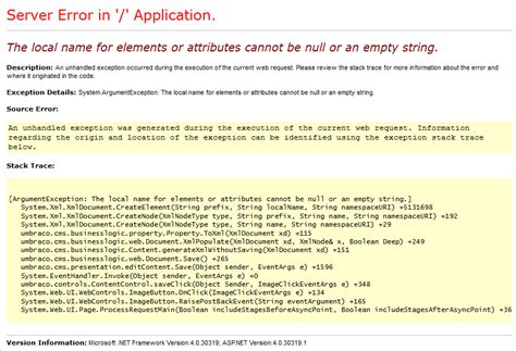 the local name for elements or attributes cannot be null or an empty