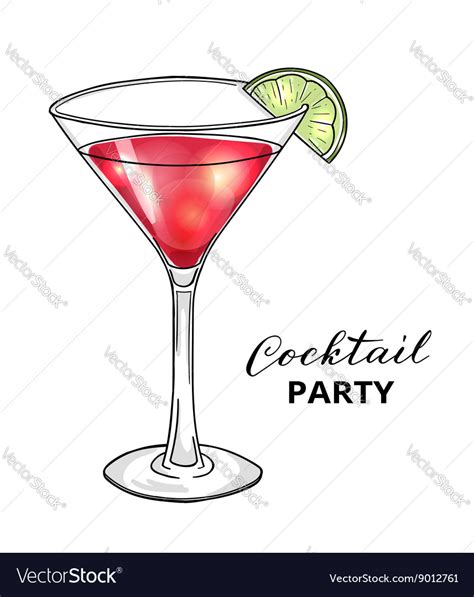 Hand Drawn Cocktail In Martini Glass With Lime Vector Image