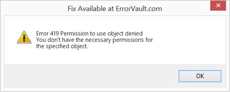 how to fix error 419 permission to use object denied you don t have