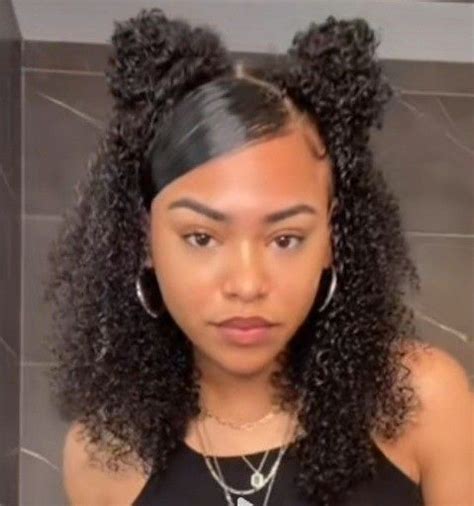 Half Up Half Down Two Space Buns With Sleek Swoop In 2022 Natural