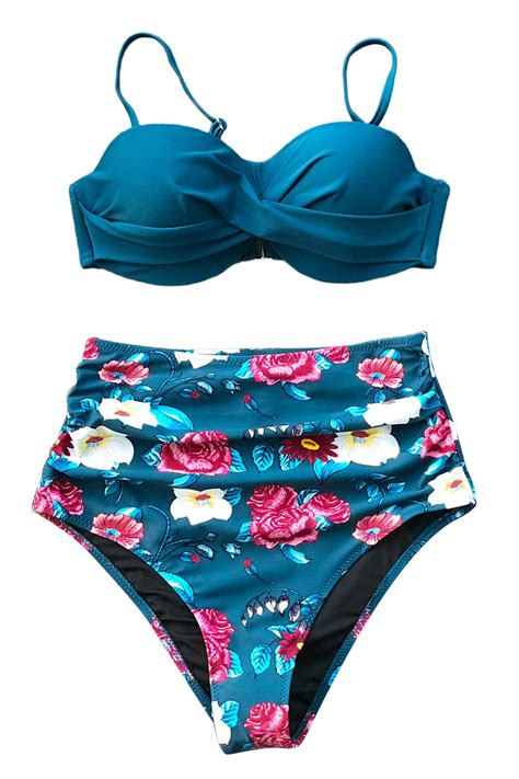 Cupshe Womens High Waist Bikini Swimsuit Twist Floral Print Two Piece