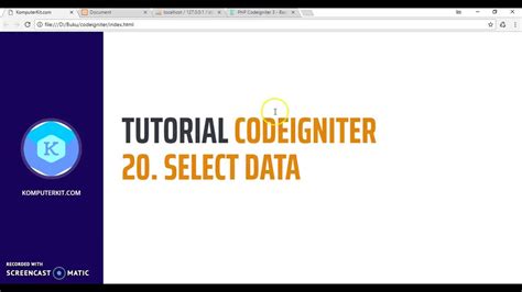 tutorial codeigniter 20 select data youtube
