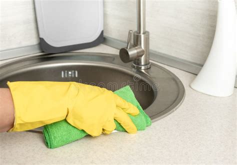 Deep Cleaning Service Woman Gloves Hands Cleaning Kitchen Sink