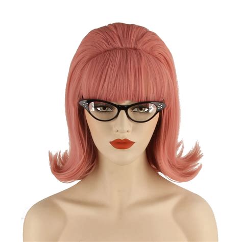 Qaccf Pink Updo Wig 70s Pinup Pelucas 60s Beehive Style
