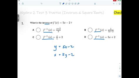 [alg2] Test 3 Practice 1 Finding The Inverse Of A Linear Function