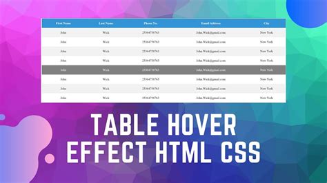 pure css table hover effects tutorials for beginners youtube