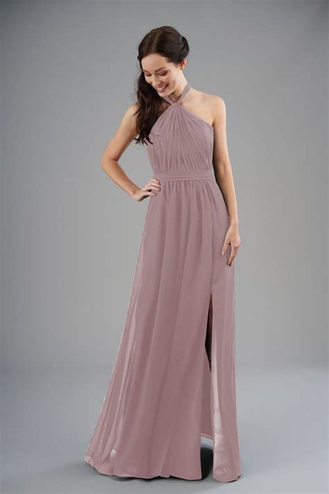 B203051 Halter Neckline Poly Chiffon Long Bridesmaid Dress Sage