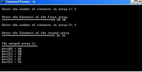 c program to merge two unsorted arrays computer notes