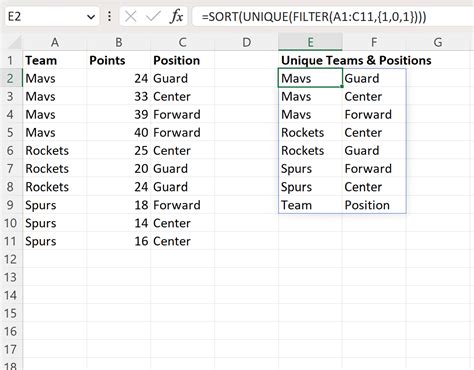 excel find unique values in non adjacent columns statology