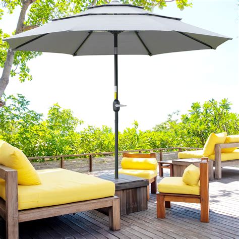 Outsunny 9ft 3 Tiers Patio Umbrella Outdoor Market Umbrella With Crank