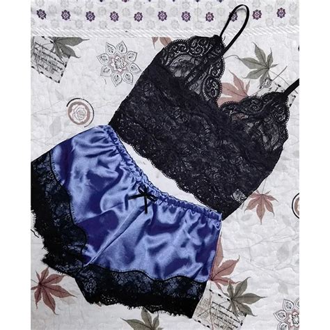 1set Frauen Spitze V Neck Pyjamas Set Dessous Ärmellose Nachtwäsche