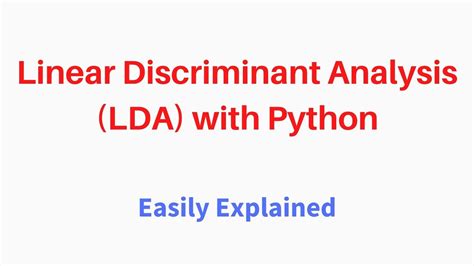 Lecture 47 Linear Discriminant Analysis Lda With Python Youtube