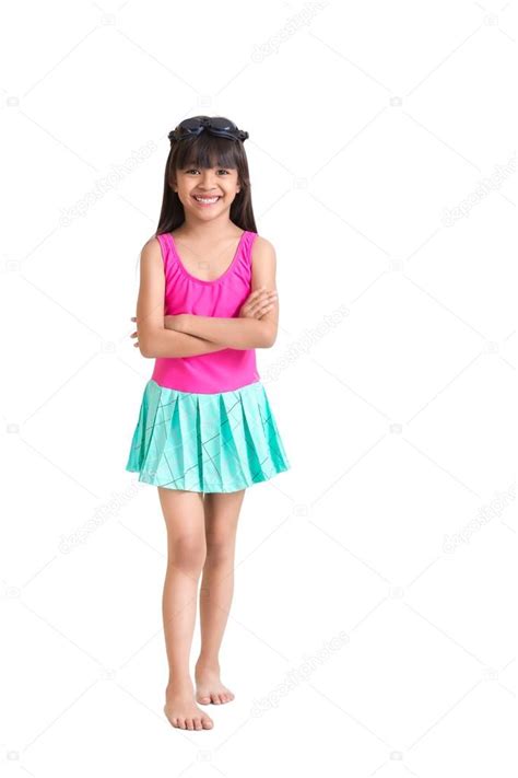Kleine Asiatische Mädchen Tragen Badeanzug Stockfotografie