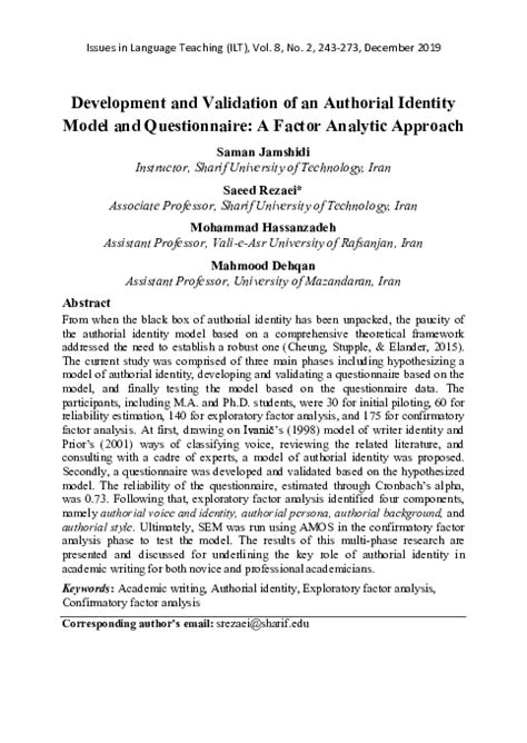 Pdf Development And Validation Of An Authorial Identity Model And