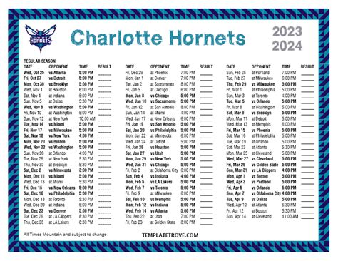 Printable 2023 2024 Charlotte Hornets Schedule