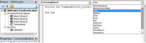 excel vba events event procedures handlers triggering a vba macro