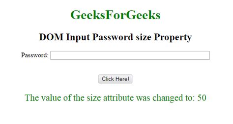 html dom input password size property geeksforgeeks