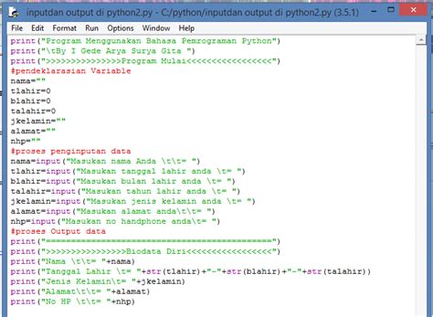cara input dan output data di python i gede arya surya gita