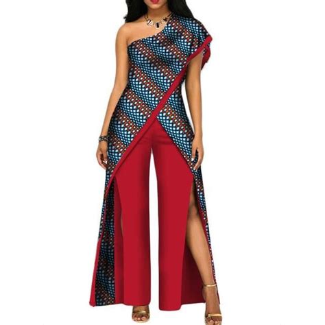 African Top Pant Set For Women Sexy Off Shoulder Jumpsuit Dashiki