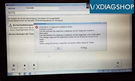 vxdiag full “initialization of diagnosis multiplexer failed” solution