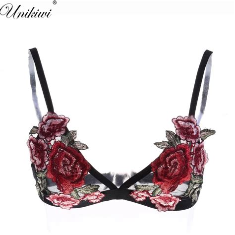Unikiw Womens Underwear Sexy Flowers Bra Wireless Embroidered Applique