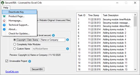 secure vba unviewable vba excel crib