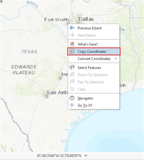 how to copy coordinates on a map to the clipboard in arcgis pro